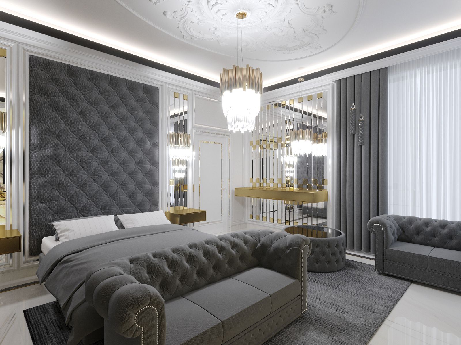 Gray Bedroom Design in the Art Deco Style | Ideas and Pictures